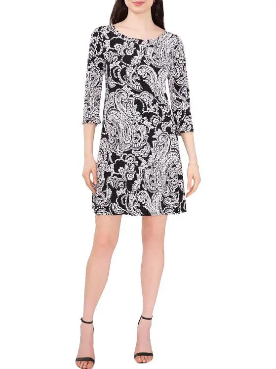 Chaus Paisley Bell Sleeve Shift Dress - Black/white