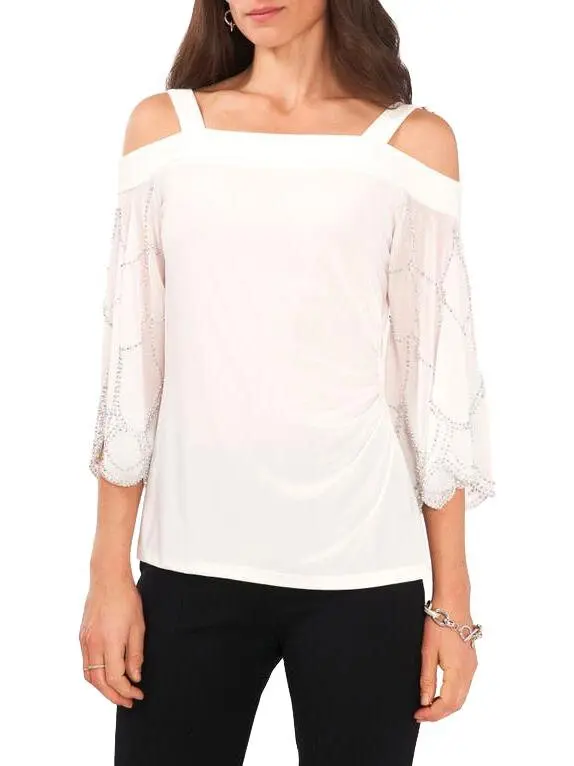 Chaus Rhinestone Cold Shoulder Blouse - Lily Ivory