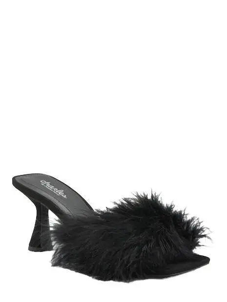 Charles By Charles David Pazazz Feathered Slide Sandal - Black