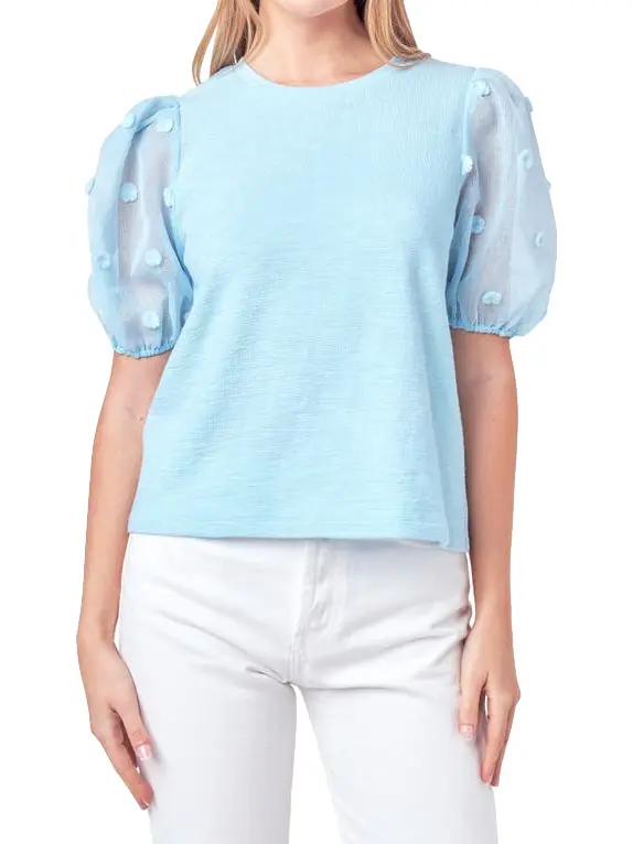 English Factory Embellished Sleeve Top - Blue