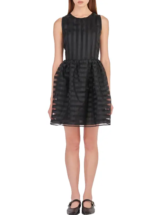 English Factory Stripe Sleeveless Organza Mini Dress - Black