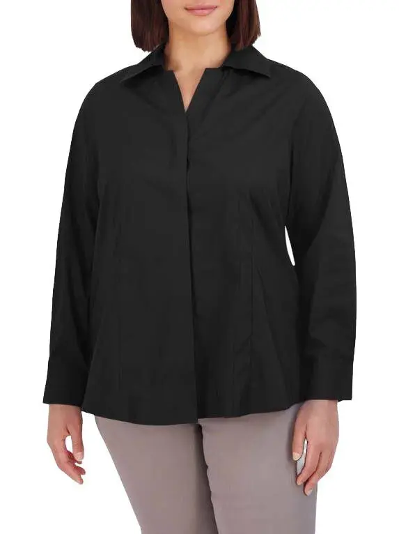 Foxcroft Taylor Non-iron Long Sleeve Stretch Button-up Shirt - Black