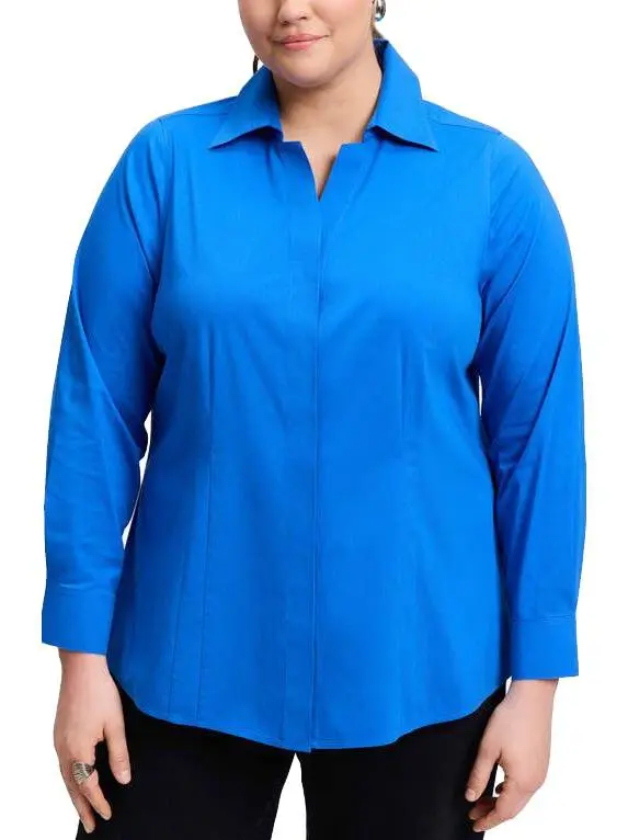 Foxcroft Taylor Non-iron Long Sleeve Stretch Button-up Shirt - Cobalt Blue