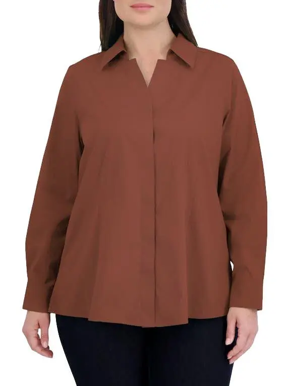 Foxcroft Taylor Non-iron Long Sleeve Stretch Button-up Shirt - Macchiato