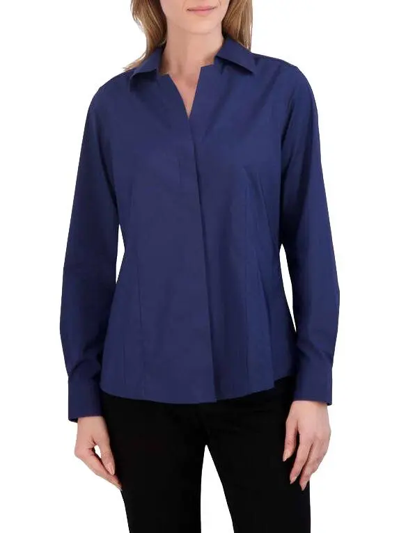 Foxcroft Taylor Non-iron Long Sleeve Stretch Button-up Shirt - Navy