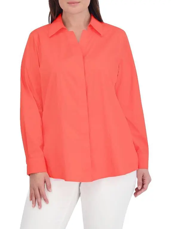 Foxcroft Taylor Non-iron Long Sleeve Stretch Button-up Shirt - Tangerine