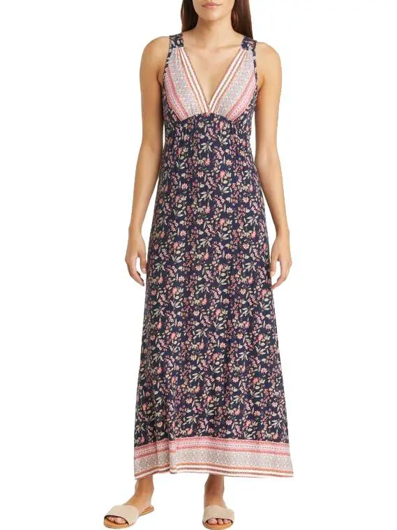 Loveappella Empire Waist Jersey Maxi Dress - Navy/coral