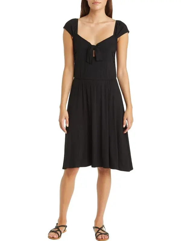 Loveappella Tie-front A-line Dress - Black