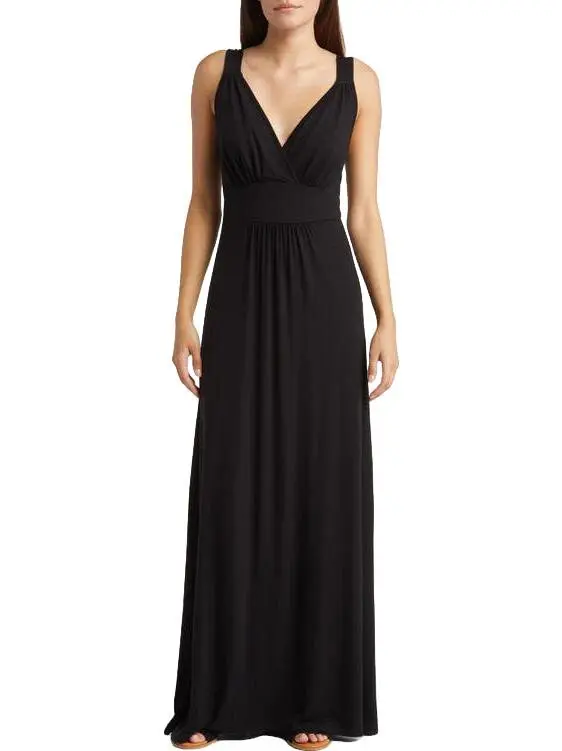 Loveappella Empire Waist Sleeveless Maxi Dress - Black