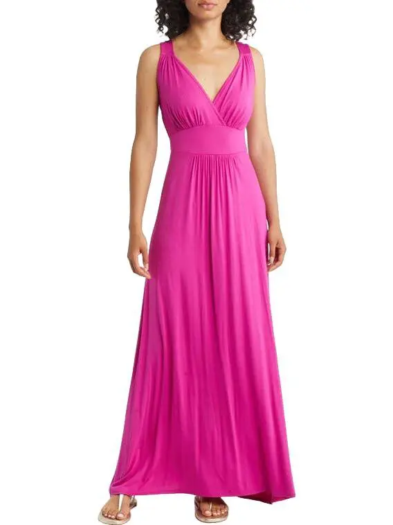 Loveappella Empire Waist Sleeveless Maxi Dress - Magenta