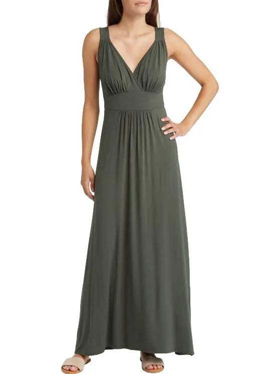 Loveappella Empire Waist Sleeveless Maxi Dress - Olive
