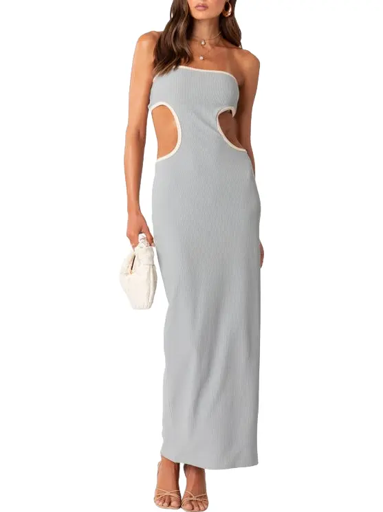 EDIKTED Michelle Cutout Rib Maxi Dress - Light-blue