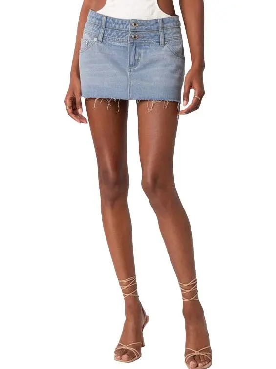 EDIKTED Double Waist Denim Miniskirt - Blue