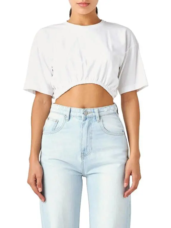 GREY LAB Elastic Hem Cotton Crop T-shirt - White
