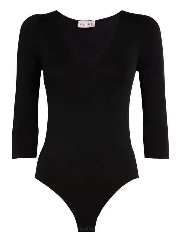 Falke Cropped-sleeve V-neck Bodysuit - Black