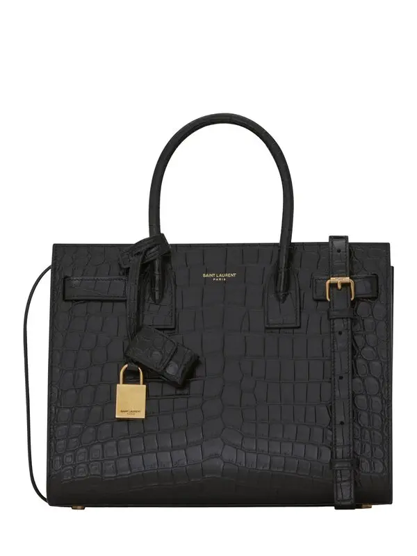 Saint Laurent Croc-embossed Sac De Jour Tote - Black
