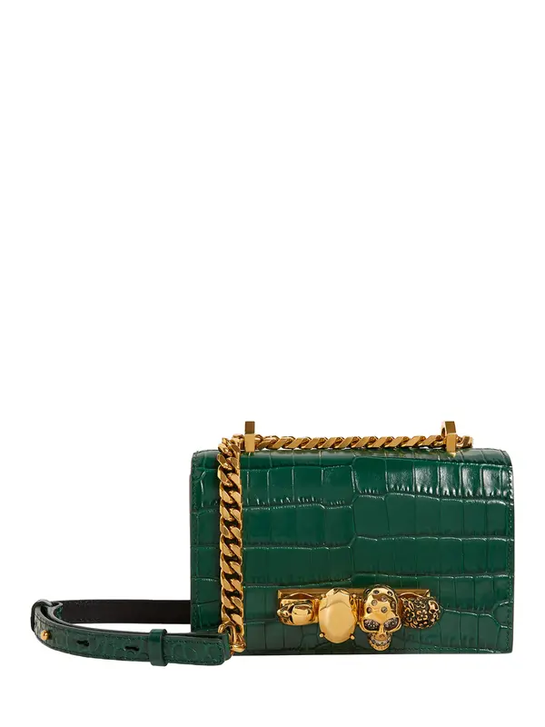 Alexander McQueen Small Croc-embossed Leather Jewelled Satchel Bag - Green