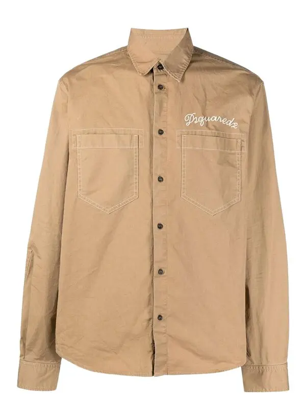 Dsquared2 Logo-embroidered Button-up Shirt - Neutrals