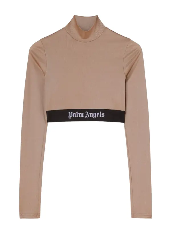 Palm Angels Logo-tape Cropped T-shirt - Brown