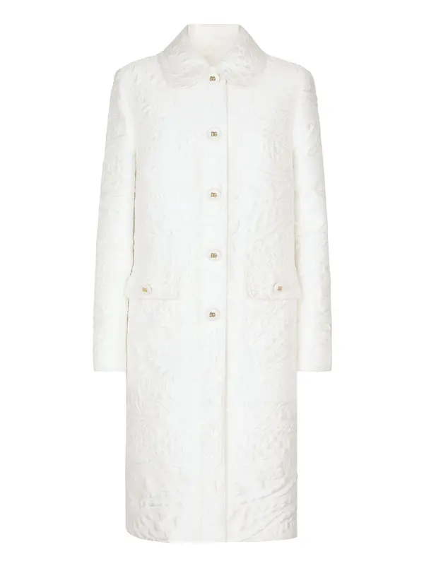 Dolce & Gabbana Floral-jacquard Belted Coat - White