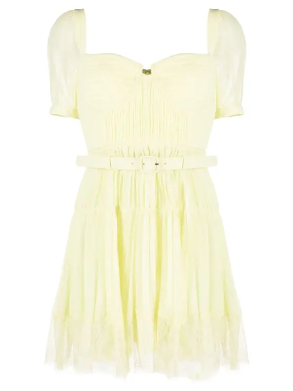 SELF-PORTRAIT Chiffon Mini Dress With Lace Details - Yellow
