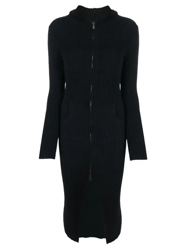Blumarine Zip-up Ribbed Midi Dress - Black