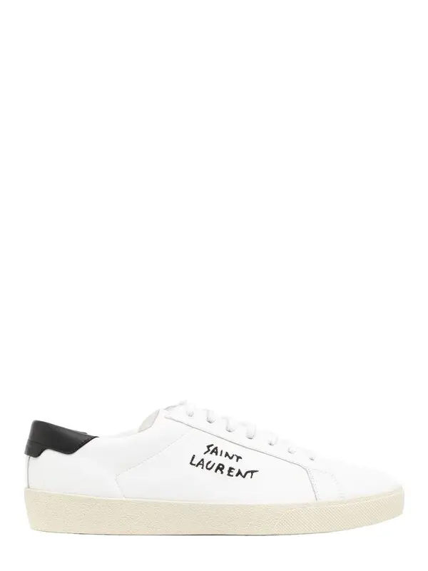 Saint Laurent Logo-embroidered Leather Sneakers - White