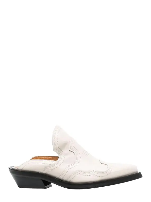 GANNI 40mm Embroidered Leather Western Mules - Neutrals