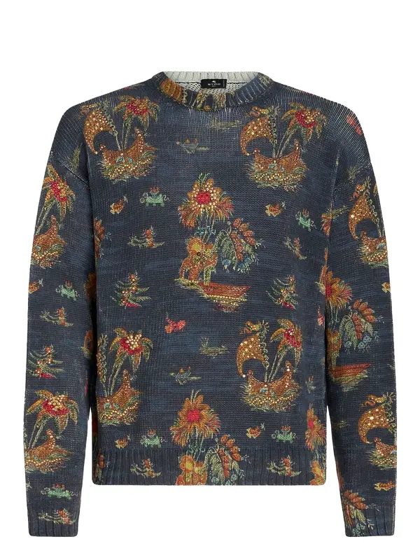 Etro Motif-print Linen-silk Jumper - Blue