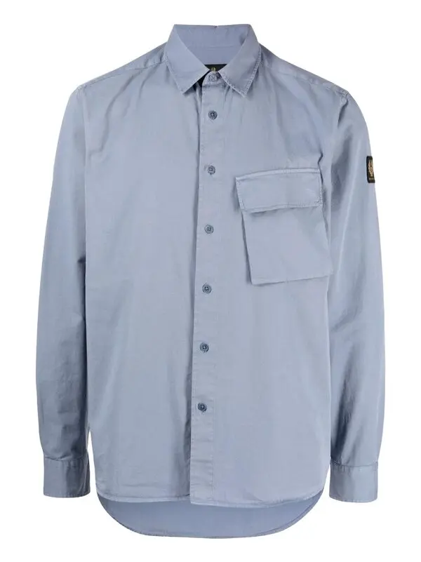 Belstaff Logo-patch Button-up Cotton Shirt - Blue