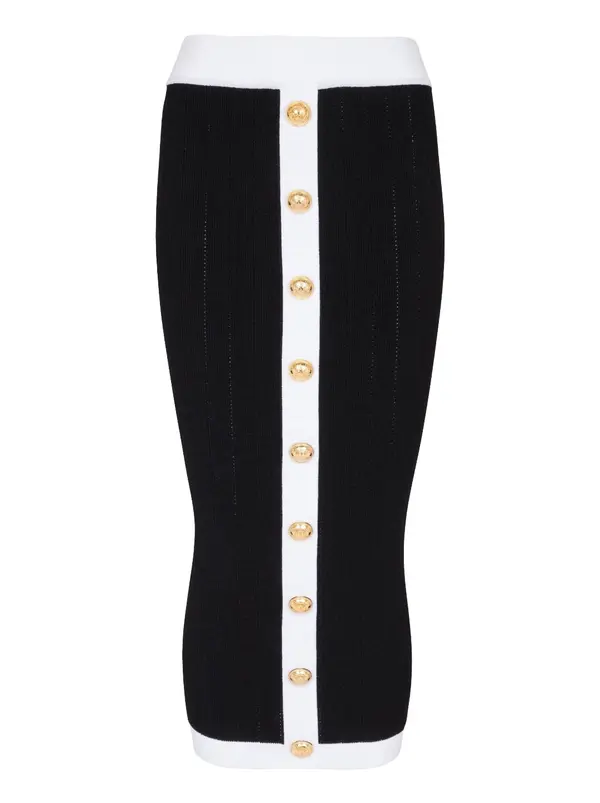 Balmain Buttoned Knit Midi Skirt - Black