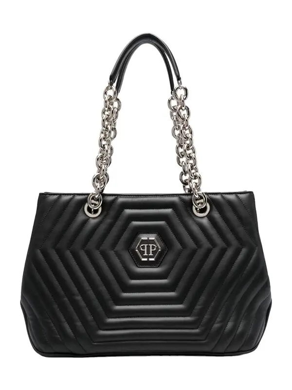 Philipp Plein Hexagon Quilted Leather Shoulder Bag - Black