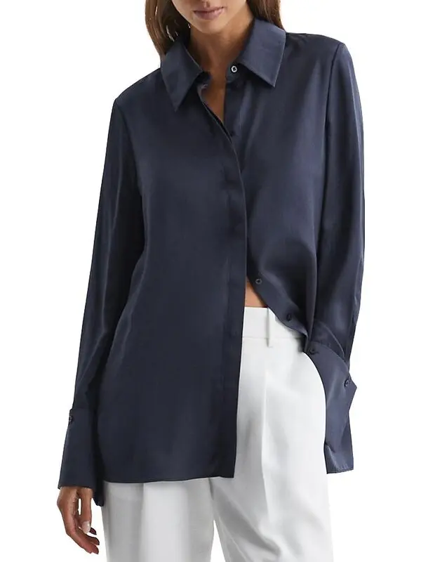 REISS Hailey Silk Shirt - Navy