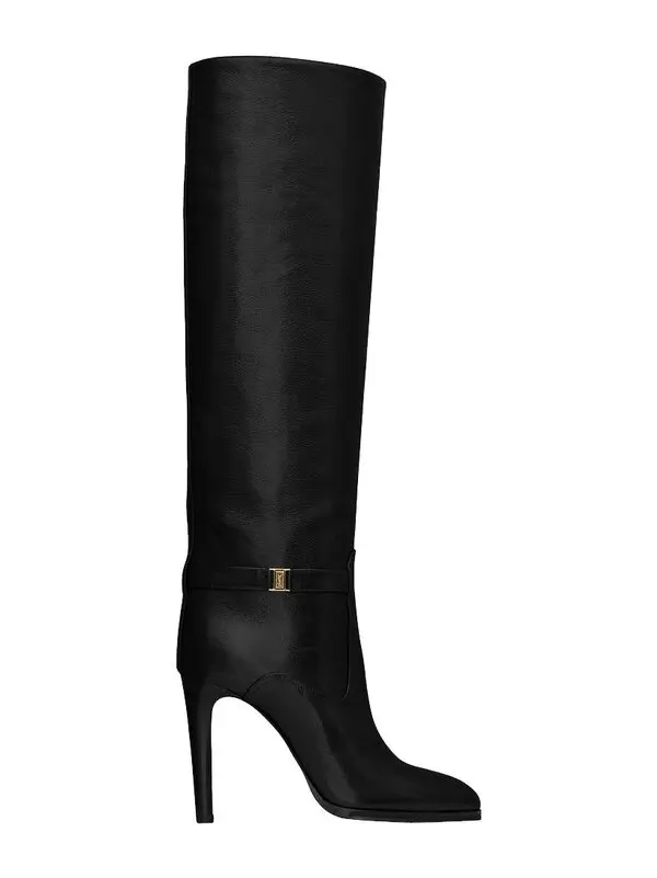 Saint Laurent Diane Boots In Grained Leather - Black