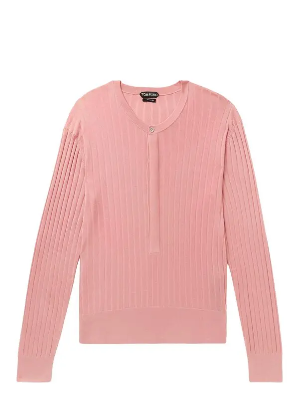 TOM FORD Slim-fit Ribbed Silk-blend Henley Sweater - Pink