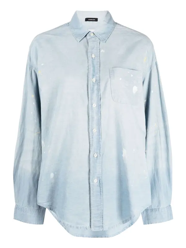 R13 Paint-splatter Chambray Shirt - Blue