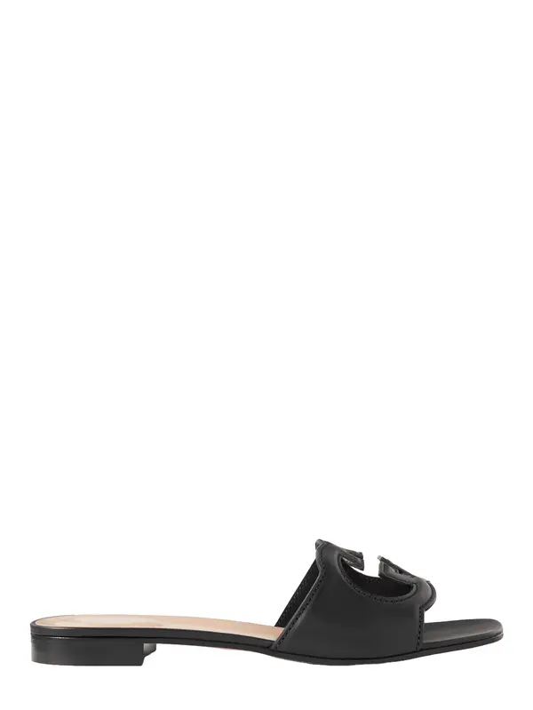 Gucci Cutout Leather Slides - Black