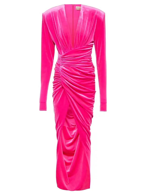 Alexandre Vauthier Velvet Draped Midi Dress - Pink
