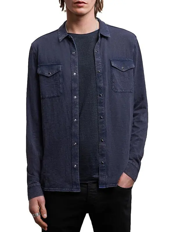 John Varvatos Arvon Cotton Textured Knit Button Down Western Shirt - Pacific Blue
