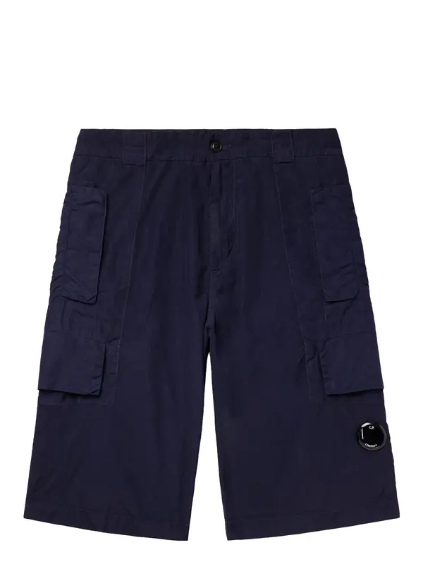 C.P. COMPANY Straight-leg Shell Cargo Shorts With Logo Appliqu - Blue