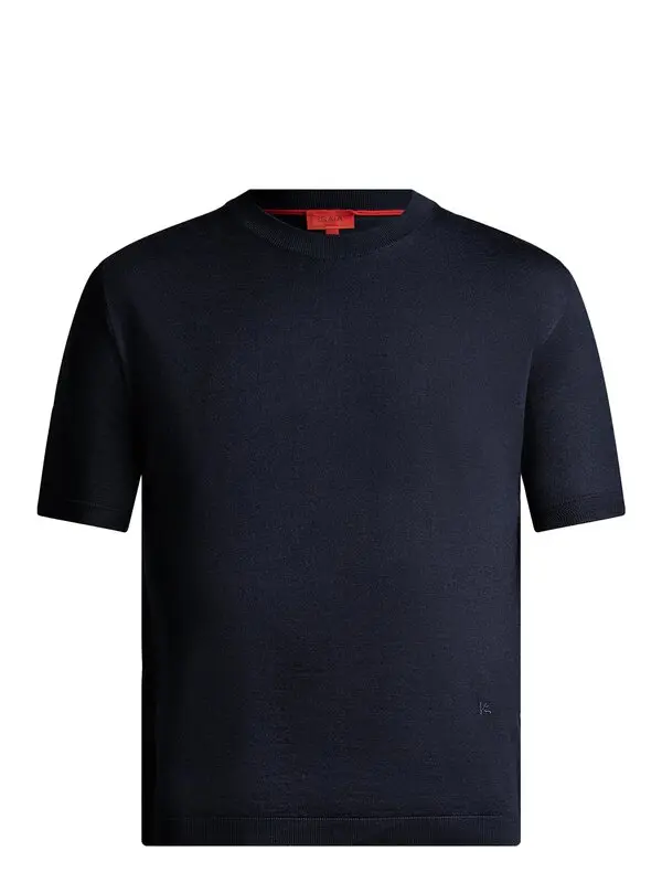 Isaia Wool And Silk-blend T-shirt - Navy