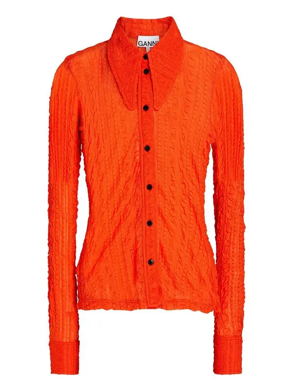GANNI Stretch Cloqué Shirt - Bright Orange