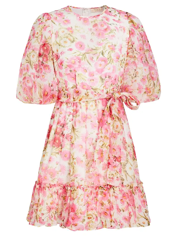 ByTiMo Gathered Floral-print Organza Mini Dress - Pink