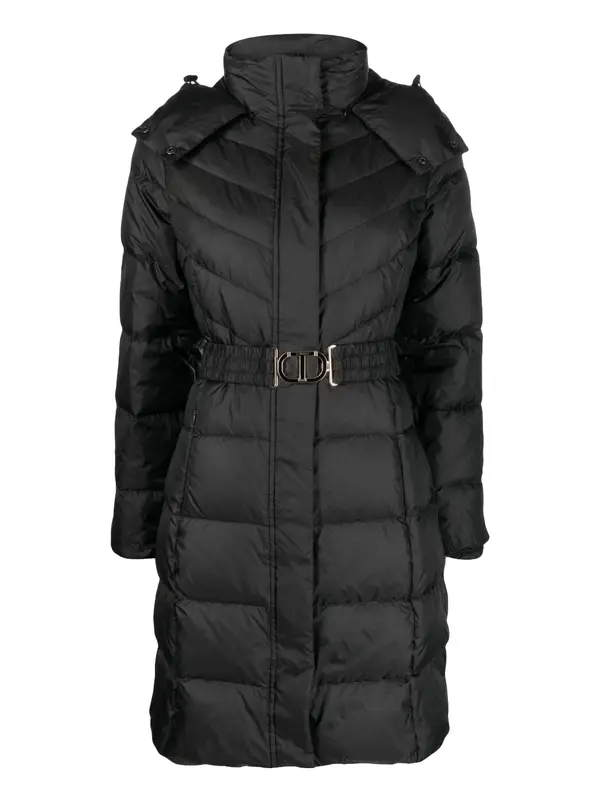 TWINSET Hooded Belted Puffer Coat - Black