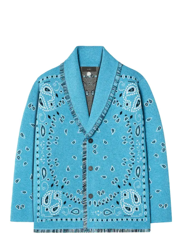 Alanui Bandana Jacquard Fringed Cardigan - Blue