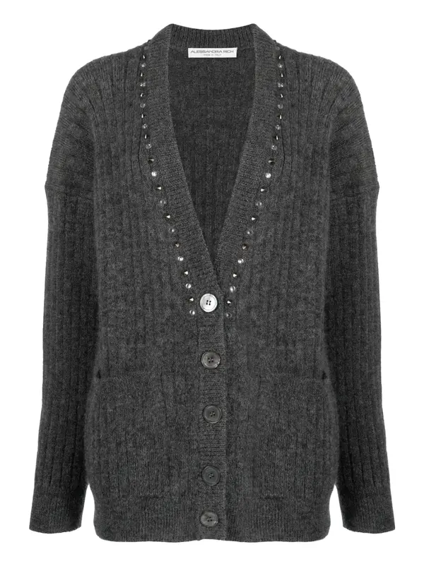 Alessandra Rich Embellished Wool-blend Cardigan - Grey