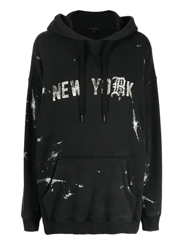 R13 Slogan-print Distressed Hoodie - Black