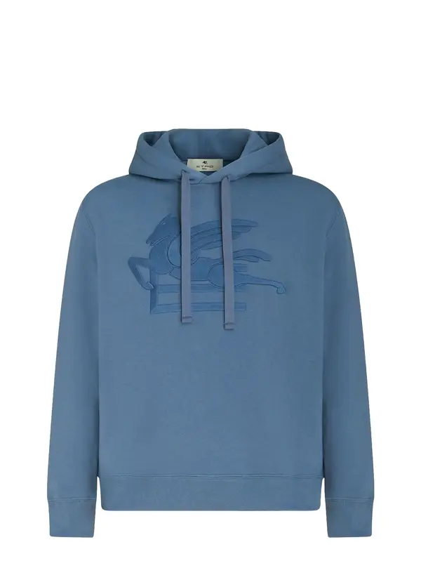 Etro Logo-embroidered Cotton Hoodie - Blue