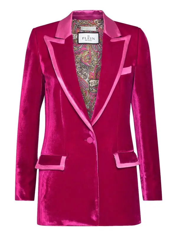 Philipp Plein Contrasting-trim Velvet Blazer - Pink