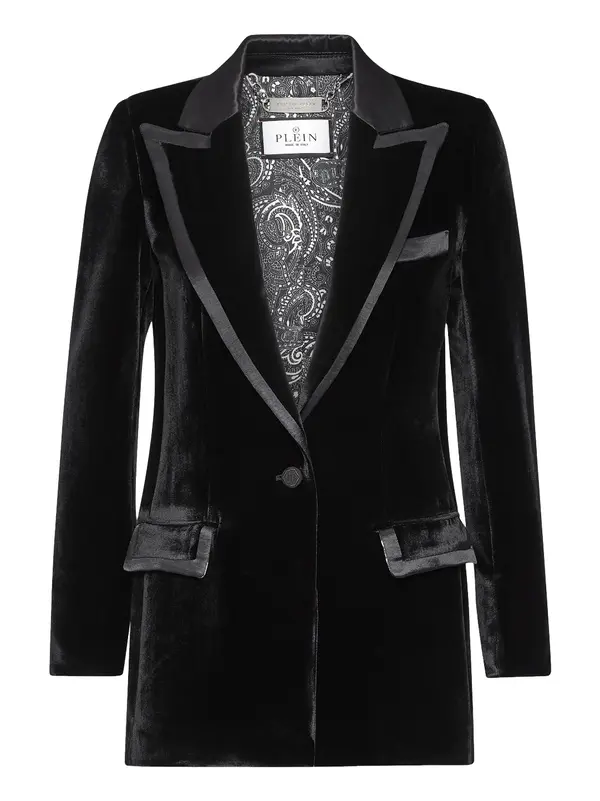Philipp Plein Velvet Blazer With Contrasting Trim - Black